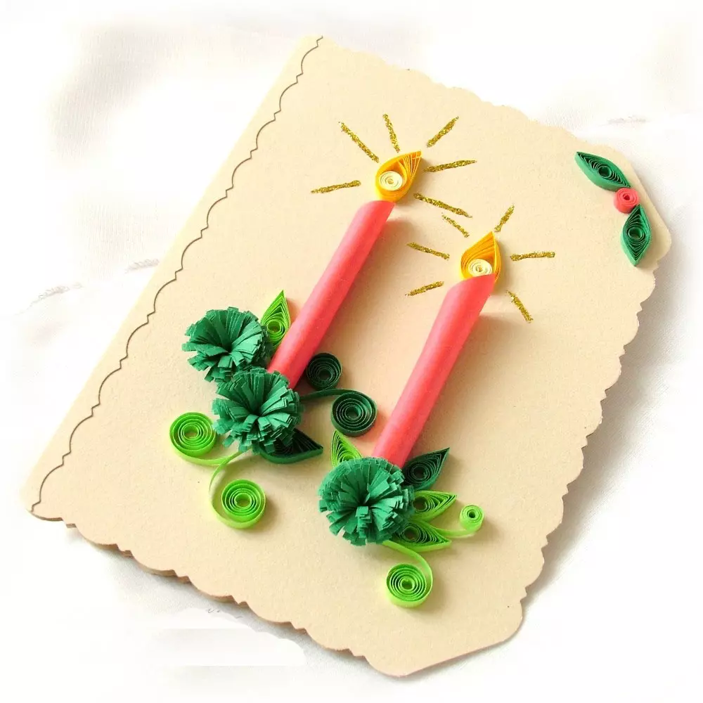 Quilling նոր տարվա համար: Կալան, բացիկներ, ձնեմարդ, Սուրբ Ծննդյան խաղալիք, տոնածառեր, 2015 թվականի խորհրդանիշ