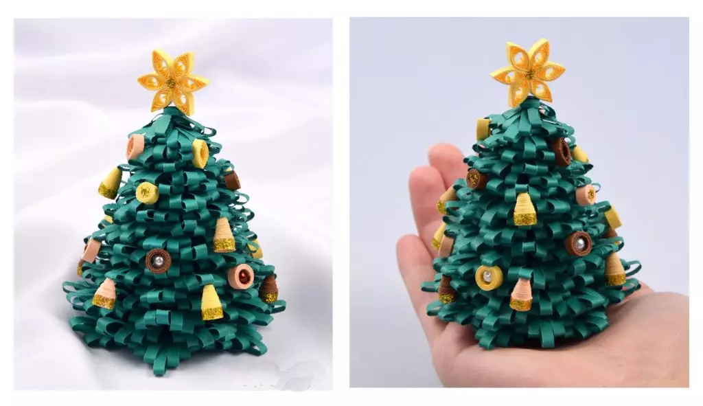 新年のためのクイリング。キリング：ポストカード、スノーメン、クリスマスおもちゃ、クリスマスツリー、2015年のシンボル