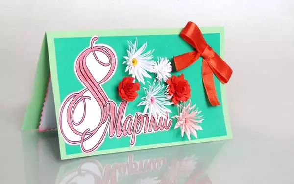 8 Mart üçün kartpostallar və əl işləri özünüzü quilling texnikasında edir