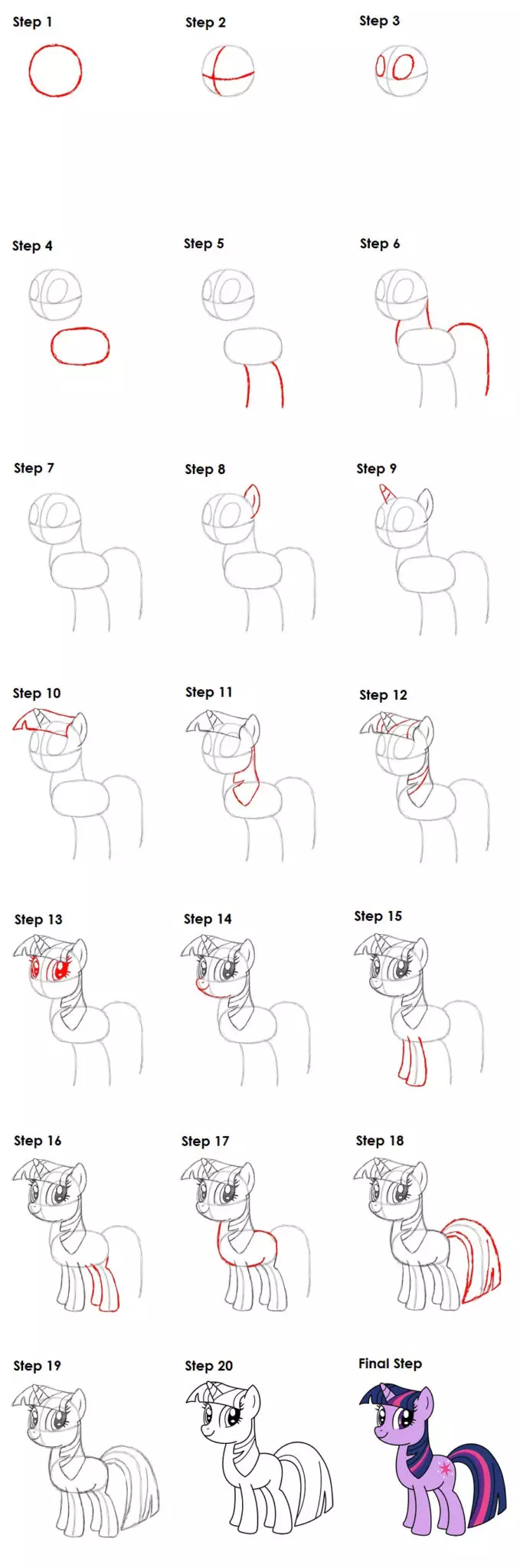 Pony nasıl çizilir: Aşamalı şemalar, video ve çizim dersleri