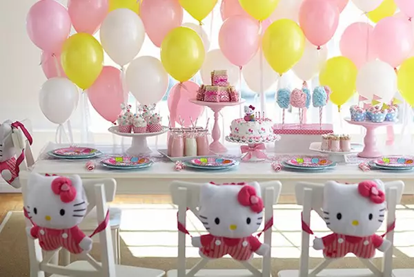 Gimtadienio mergaitės Hello Kitty (Hello Kitty): organizavimo, dizaino ir žaidimų idėjos