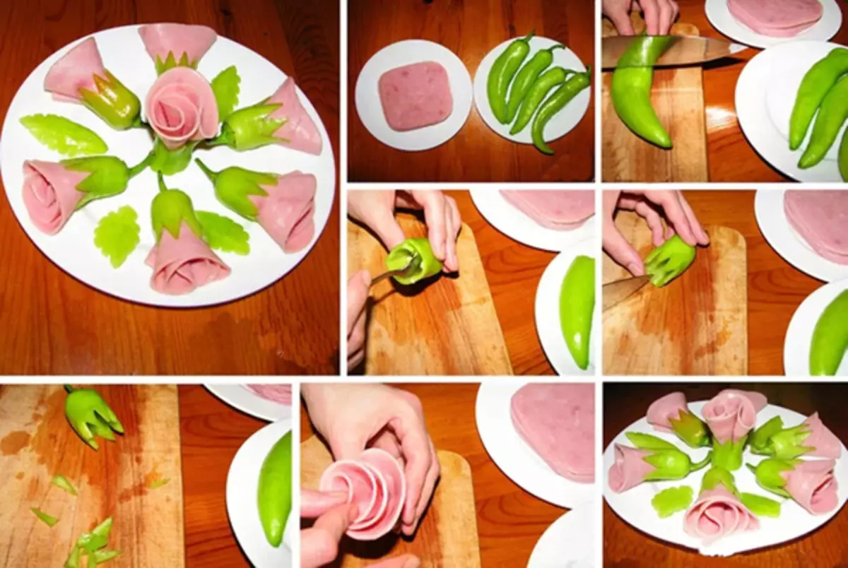Slicing Salsices: Como lindamente cortar a salsicha e organizar o corte da salsicha cozida para uma mesa festiva?