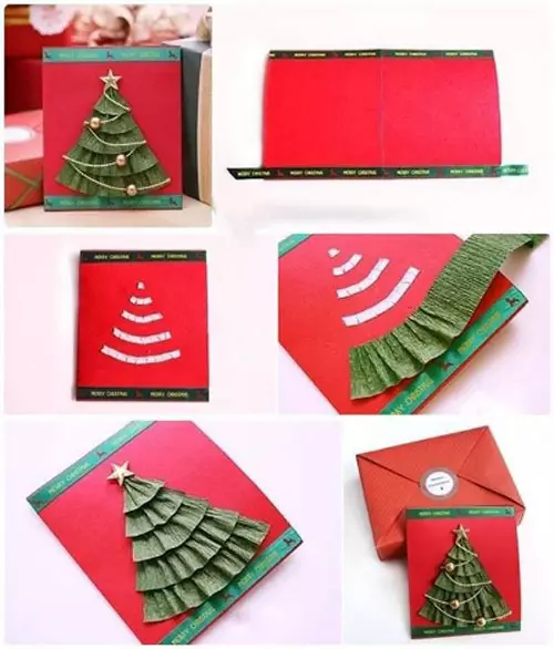 Curround Cartées postais: Cartão de árvore de Natal com suas próprias mãos