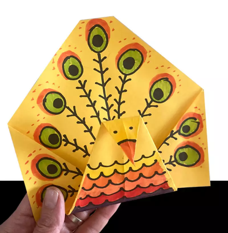 Origami pou. Hoe om Peacock Origami te maak Doen dit self? 204_2