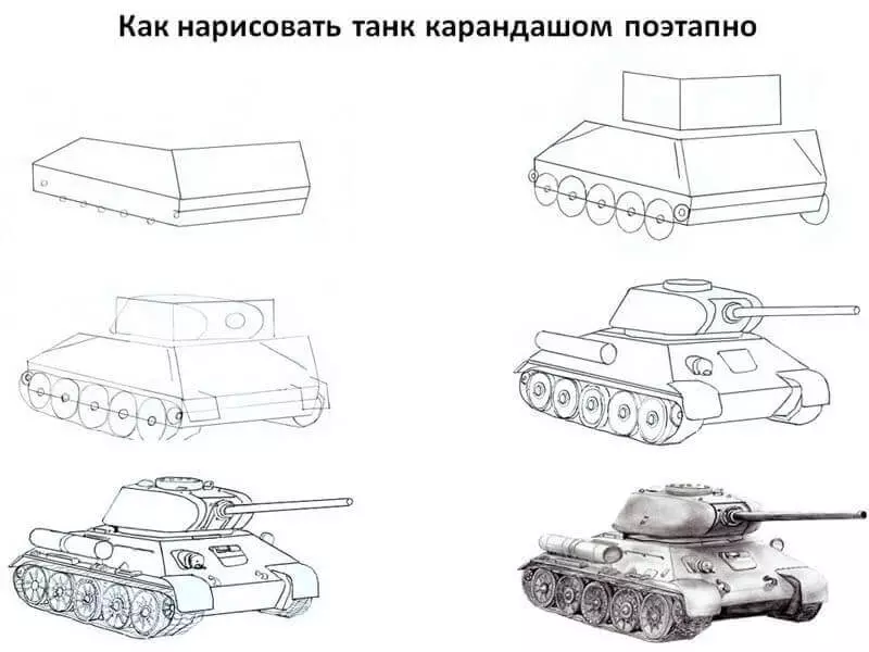 Dibujo del tanque. ¿Cómo dibujar un tanque a un niño en un lápiz phased? 205_11