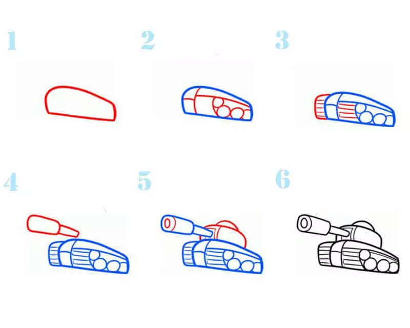 Dibuix del tanc. Com dibuixar un tanc a un nen en un llapis fasat? 205_9
