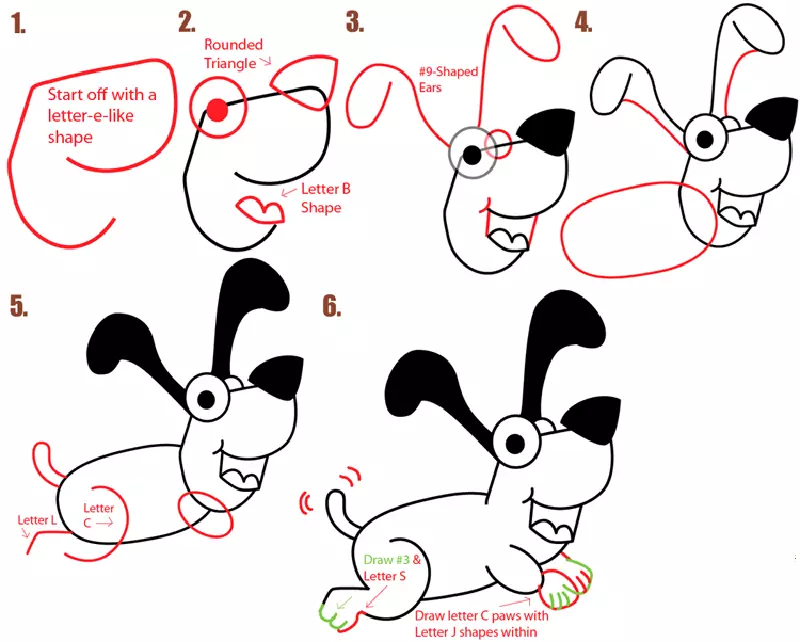 Hoe om 'n hond te teken? Hoe om 'n hond te teken in 'n gefaseerde potlood, foto's van getekende honde 2229_27