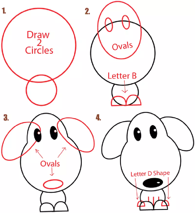Hoe om 'n hond te teken? Hoe om 'n hond te teken in 'n gefaseerde potlood, foto's van getekende honde 2229_31