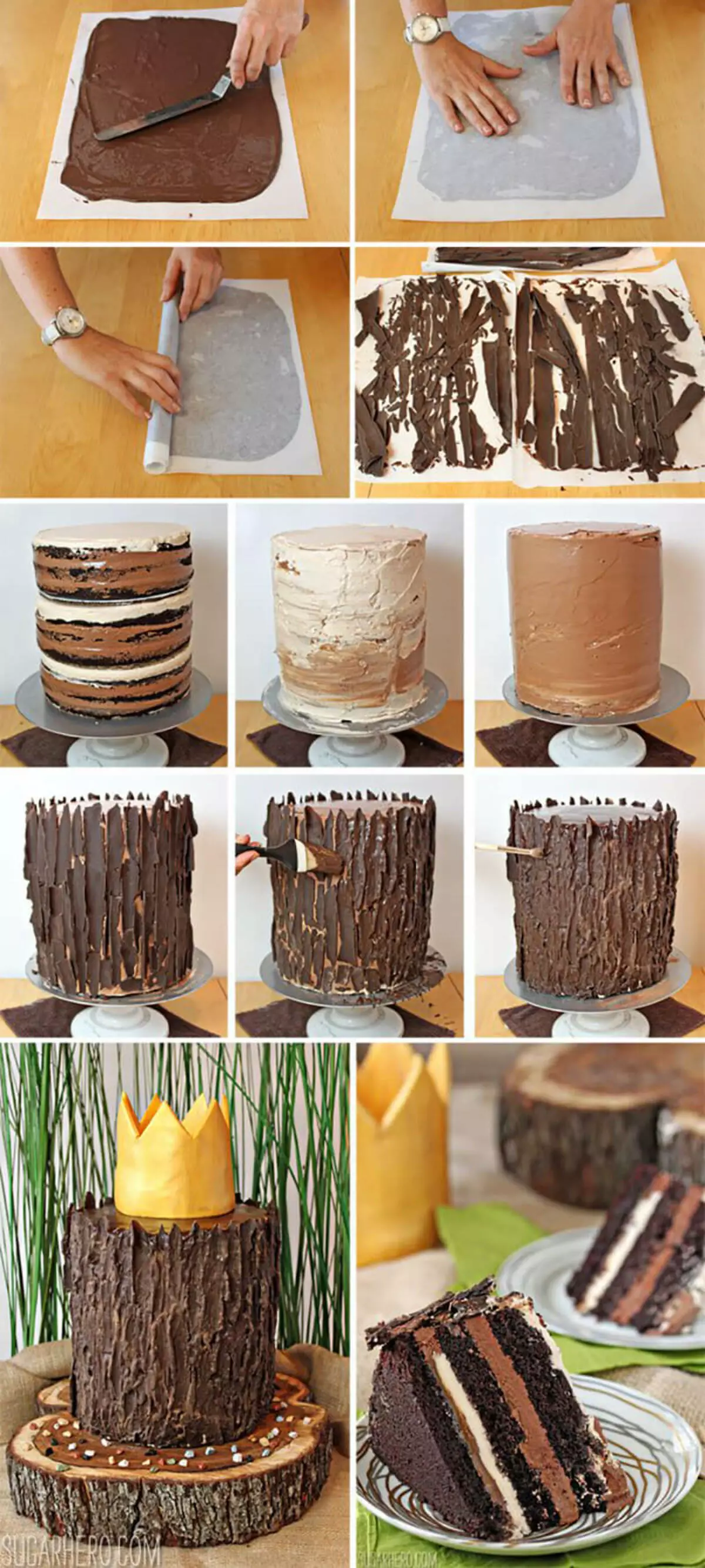 Cake Stump. Hogyan lehet díszíteni egy tortát egy kender formájában? 2255_7