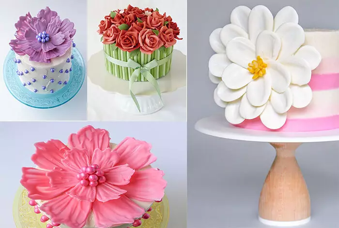 עוגה עם פרחים. עוגה מעוטרת בפרחים עם הידיים שלהם 2276_1