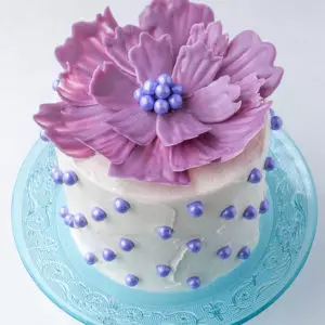 كعكة مع الزهور. كعكة مزينة بالزهور بأيديهم