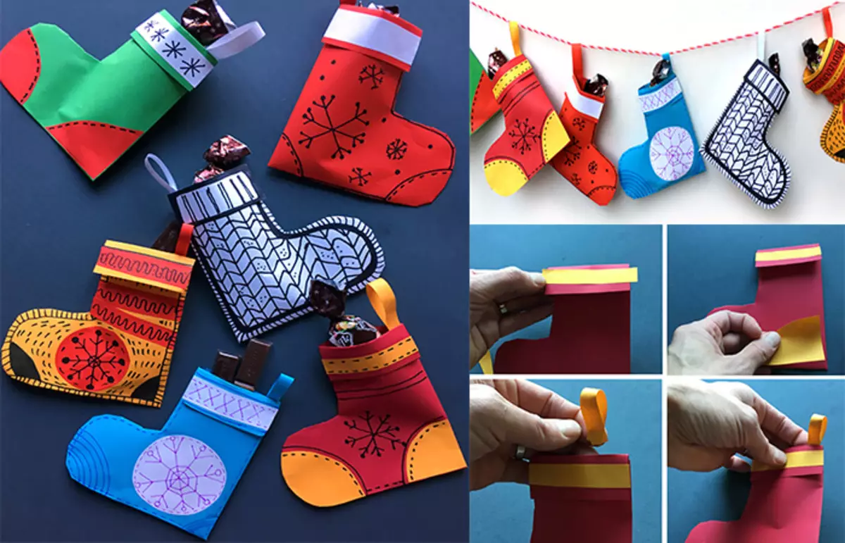 Božićna čarapa. Božićna čarapa s rukama iz papira 2512_1