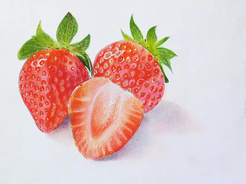 Kumaha ngagambar strawberry sareng pensil phased. Strawberry dina sél 2709_1
