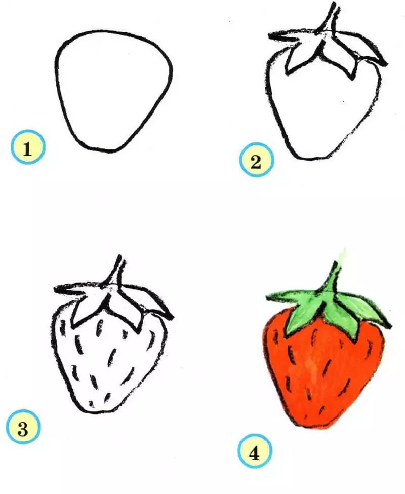 Kumaha ngagambar strawberry sareng pensil phased. Strawberry dina sél 2709_4