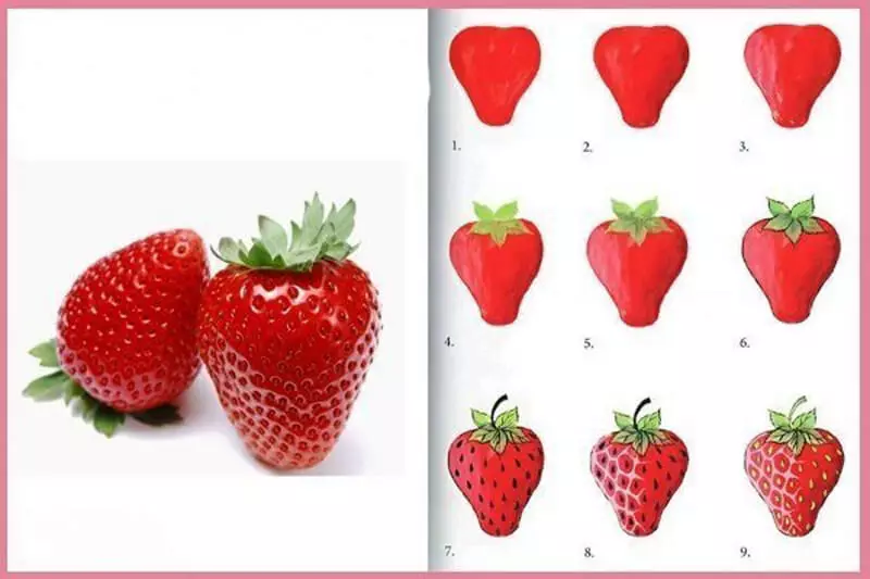 Kumaha ngagambar strawberry sareng pensil phased. Strawberry dina sél 2709_6