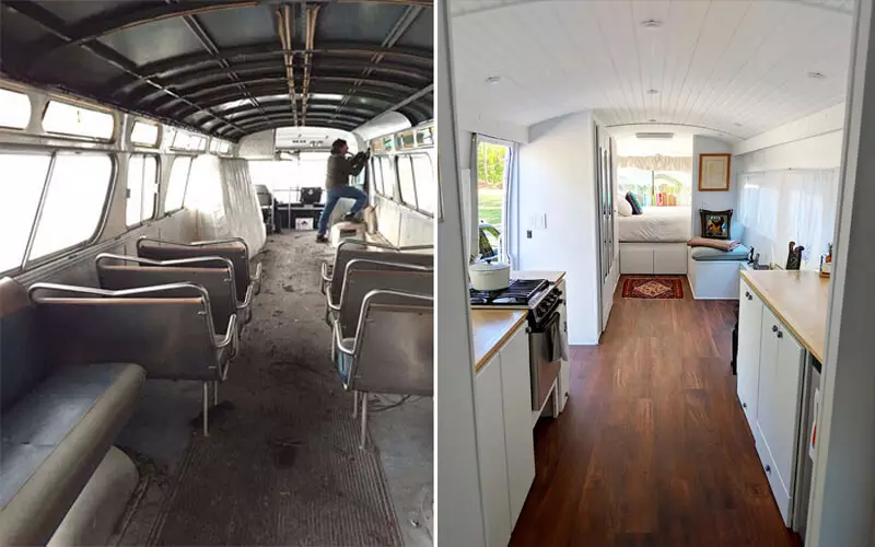 House on wheels. Incredible reincarnation of the old bus to a stylish and cozy bus House 2719_1