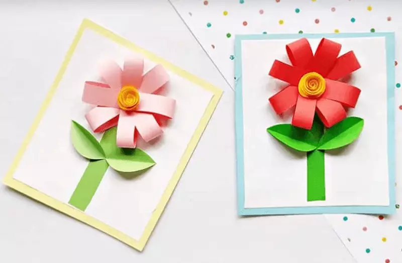 Cartão infantil para 8 de março faz você mesmo no jardim de infância e na escola. Flores de papel simples fazem você mesmo 3021_13