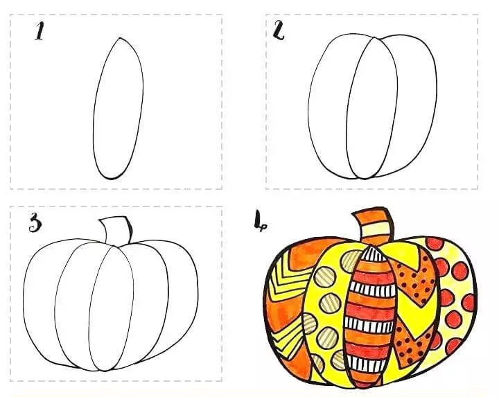 Pampoentekening op Halloween. Hoe om pampoen in fases te teken? 3159_10