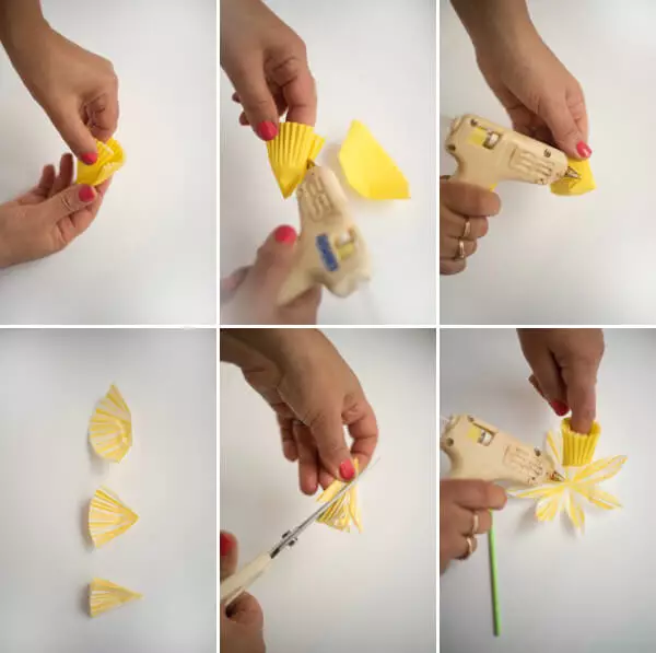 Како да направите Daffodils го направите тоа сами? Toppers за торта и капи го прават тоа сами 3165_4