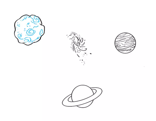 Vẽ không gian. Làm thế nào để vẽ các giai đoạn bút chì Cosmos? 3221_9