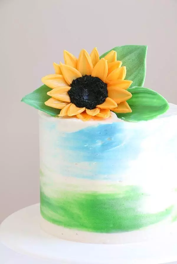 Cake Sunflower. Bagaimana untuk menghiasi kek dengan bunga matahari? 3265_1