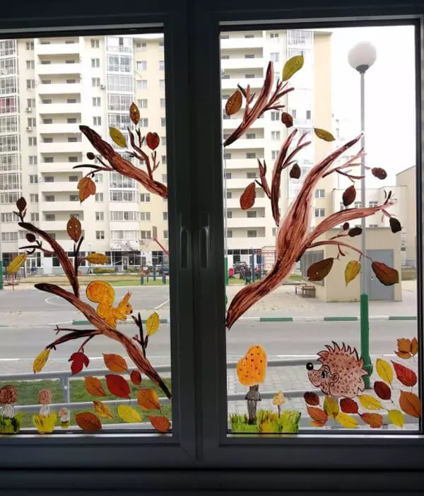 유치원과 학교에서 가을 휴가로 창을 꾸미는 방법은 무엇입니까? 3378_13