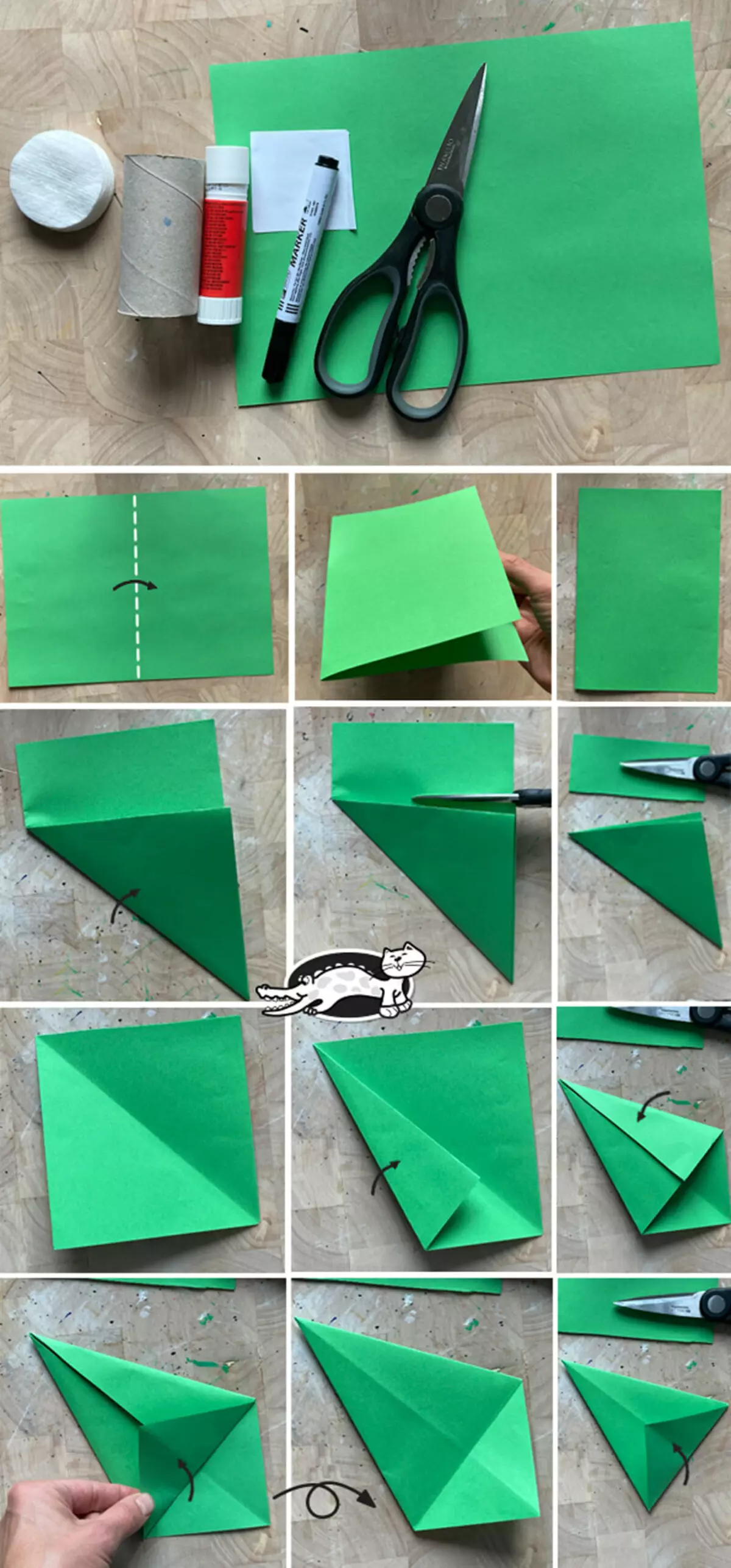Оригами зул сарын гацуур мод. Гариги цаасны зул сарын баярын модыг өөрийн гараараа 3472_3