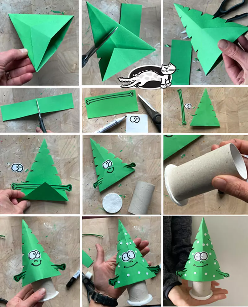 شجرة عيد الميلاد اوريغامي. اوريغامي ورقة شجرة عيد الميلاد مع يديك 3472_4