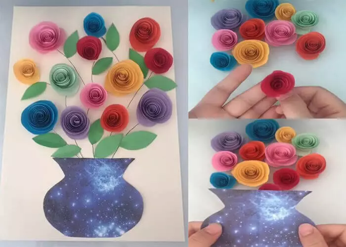 Апликация ваза с хартиени цветя със собствените си ръце 406_1