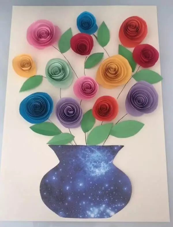 Апликация ваза с хартиени цветя със собствените си ръце 406_12