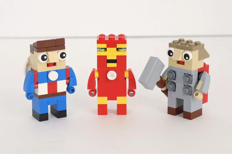 LEGO supervaroņi: kapteinis Amerika, dzelzs cilvēks, hulk, melns atraitne un tor