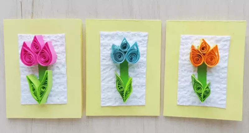 Postkort med tulipaner. Hvordan lage et postkort med tulipaner med egne hender? 442_1