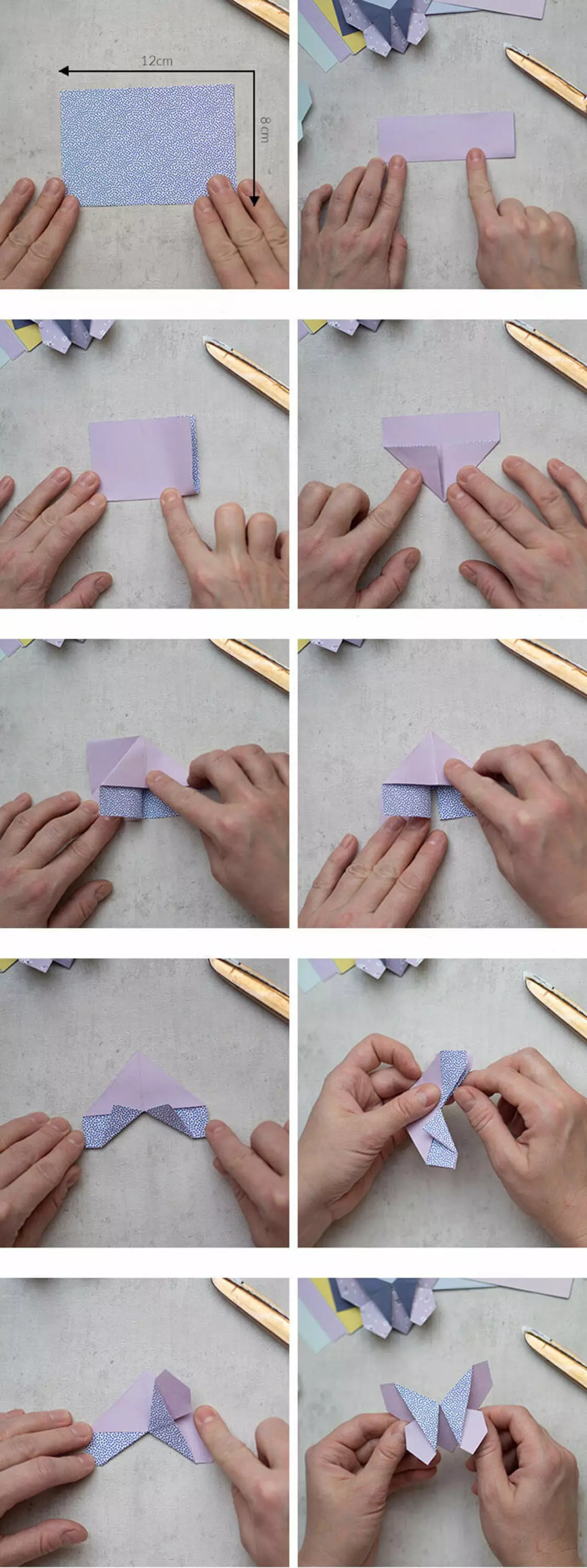 Origami papiyon. Ki jan yo fè papiyon origami fè li tèt ou? 534_4
